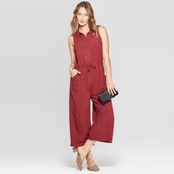 Universal Thread | Pants & Jumpsuits | Universal Thread Burgundy Sleeveless Wide Leg Cropped ...